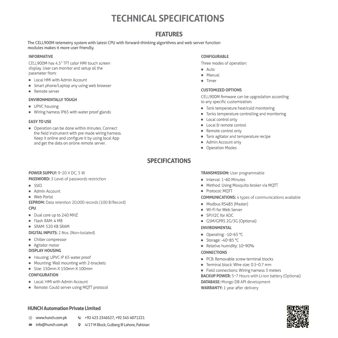 Milk Tank Control & Monitoring System CELL900M - HUNCH Automation